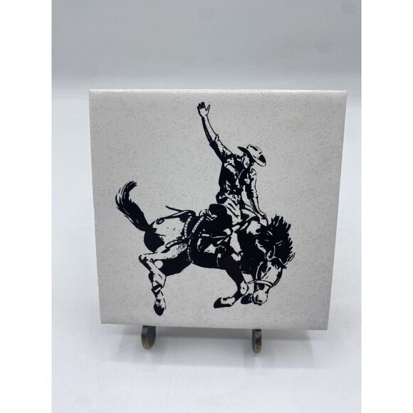Vintage | Accents | Vintage Cowboy Ceramic Tile Black White Mexico ...